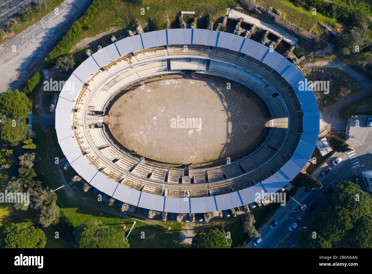 Aerial view of Ruin of a Roman arena in Frejus, southern France Stock ...