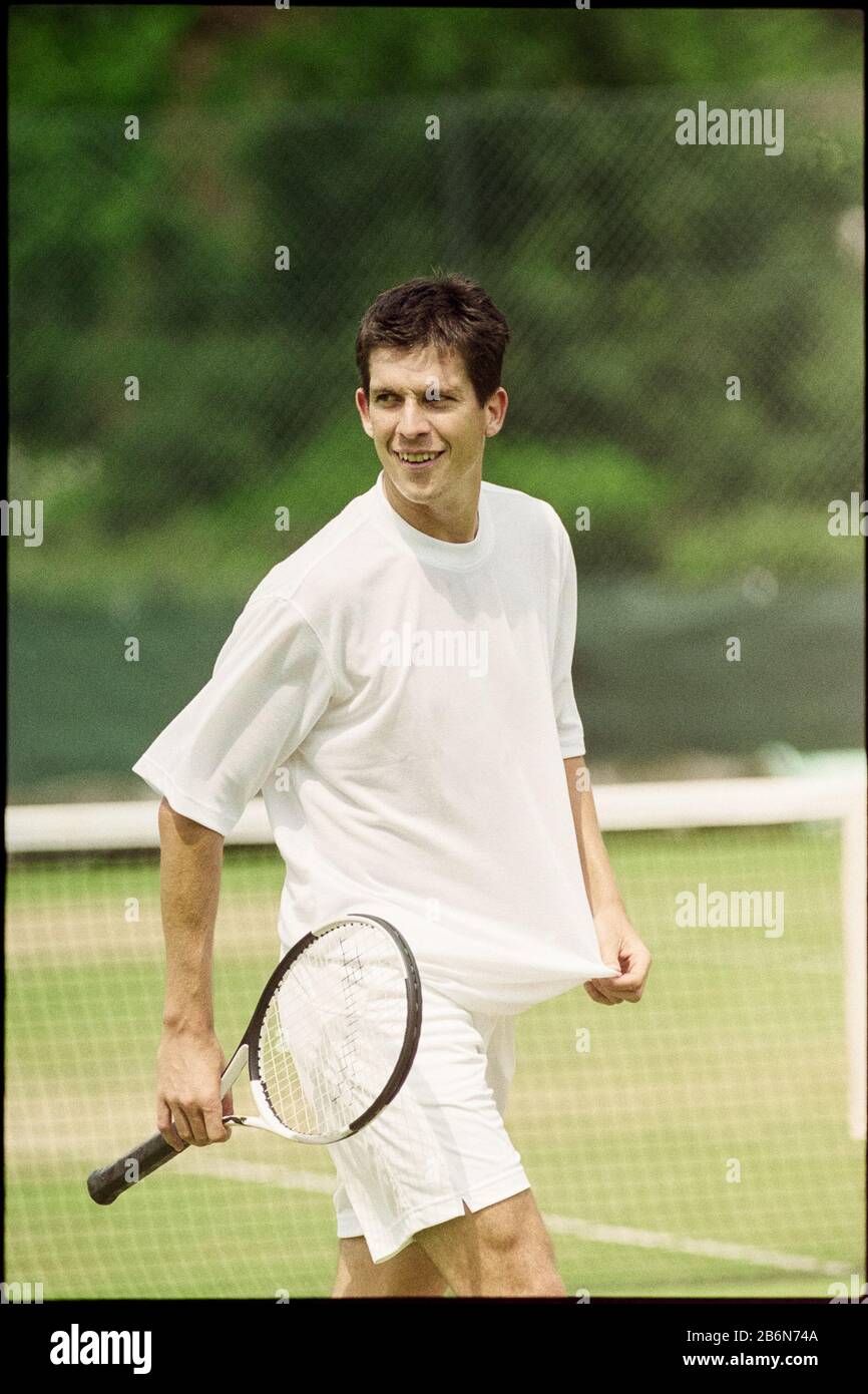 Historic scan of Tim Henman, photographed training for Wimbledon in ...