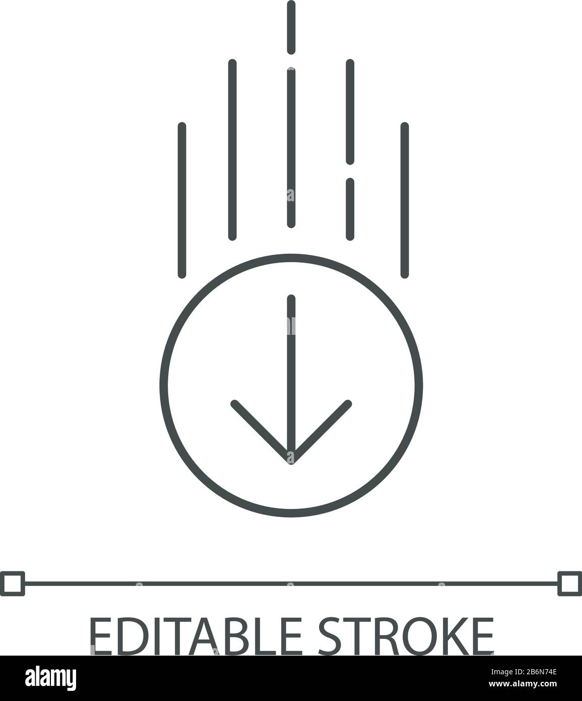 Down arrow in circle pixel perfect linear icon. Page browsing direction ...