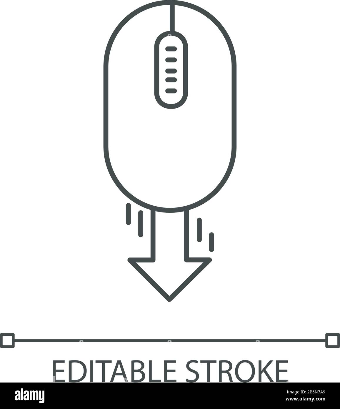 Mouse and down arrow pixel perfect linear icon. Web page scrolling down. Cursor point direction ...