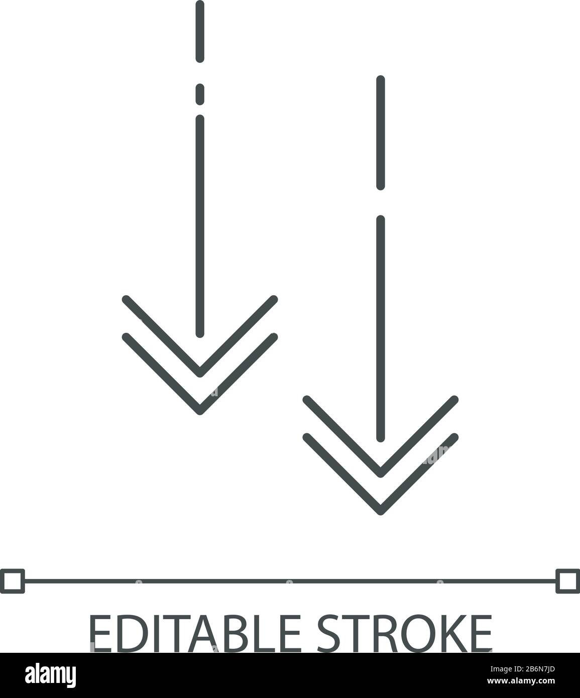 Moving down arrowheads pixel perfect linear icon. Scroll down vertical ...