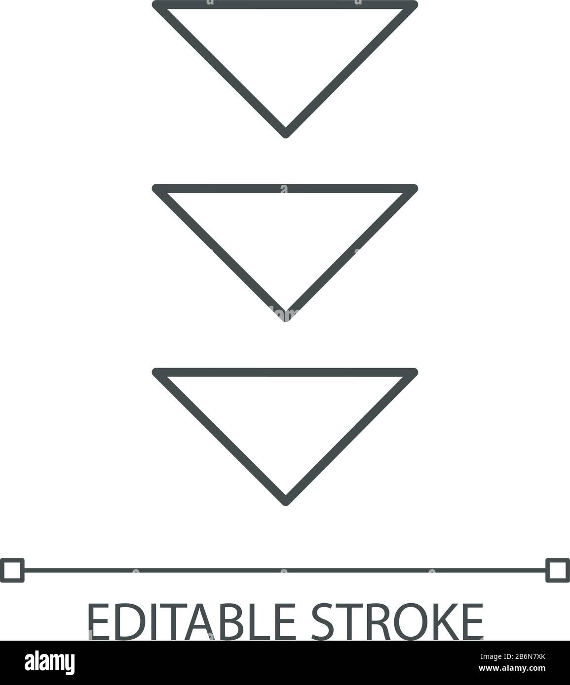 Three down arrows pixel perfect linear icon. Page browsing vertical ...