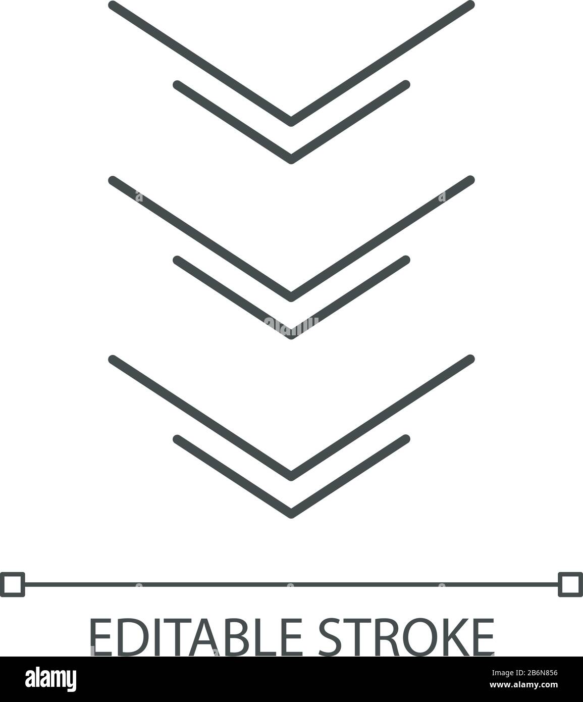 Three down arrows pixel perfect linear icon. Scrolldown application ...