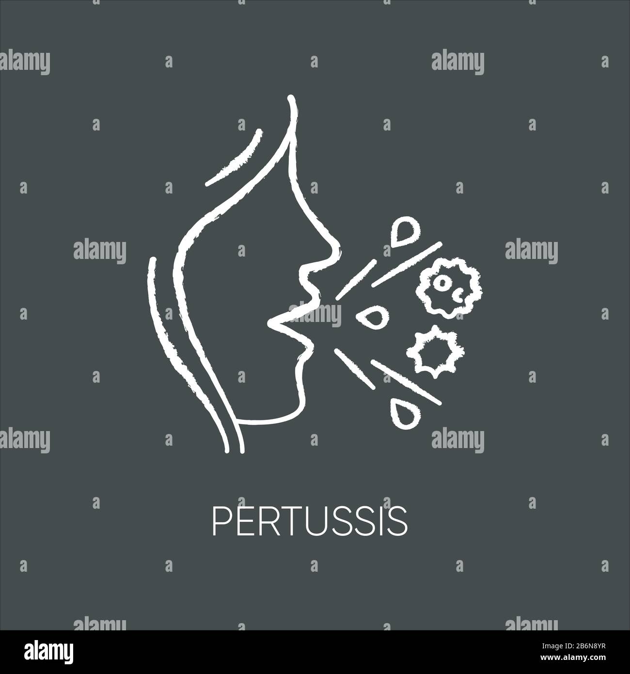 Pertussis chalk white icon on black background. Respiratory bacterial ... Pertussis chalk white icon on black background. Respiratory bacterial ...