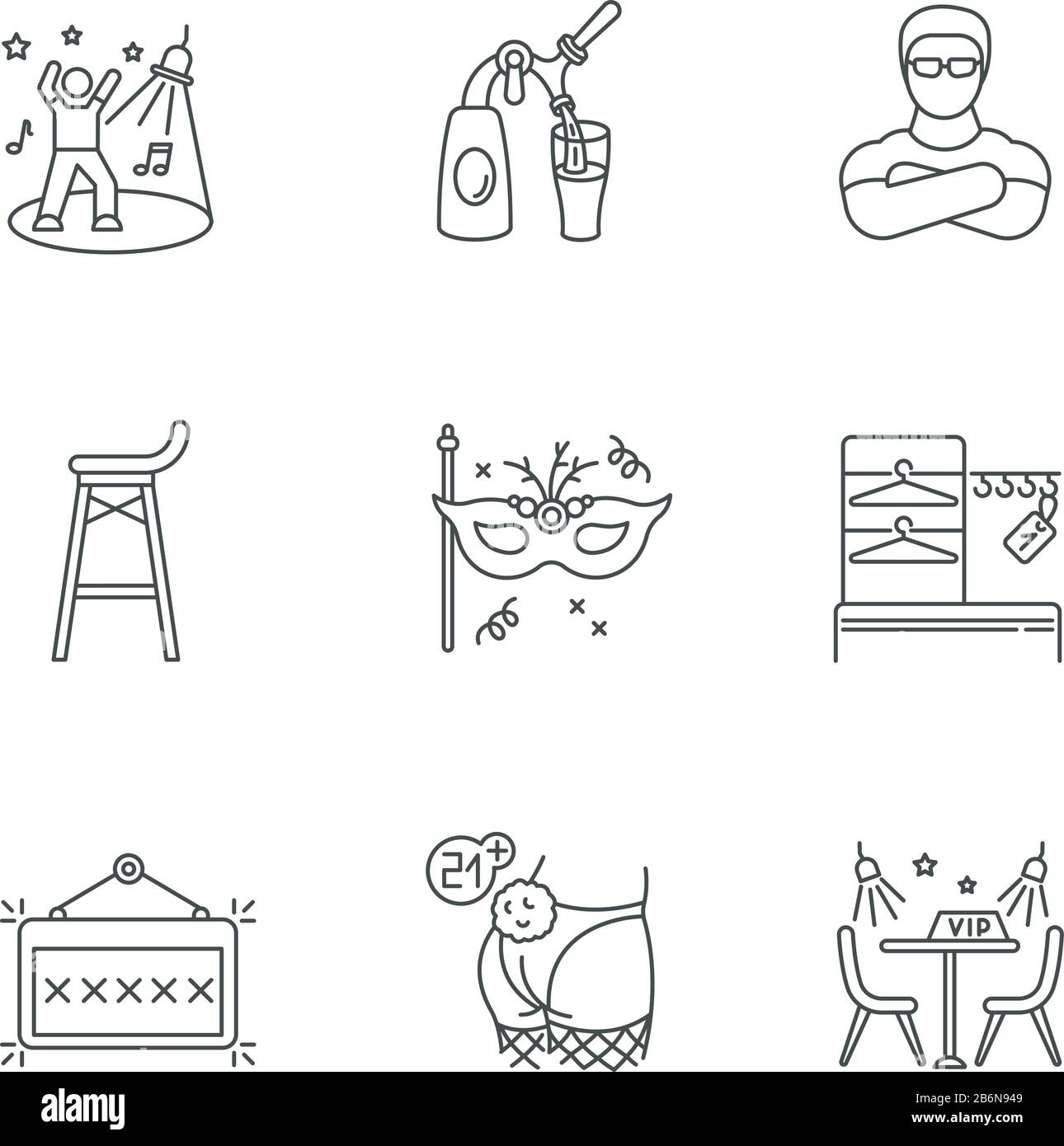 Night club leisure pixel perfect linear icons set. Nightclub ...
