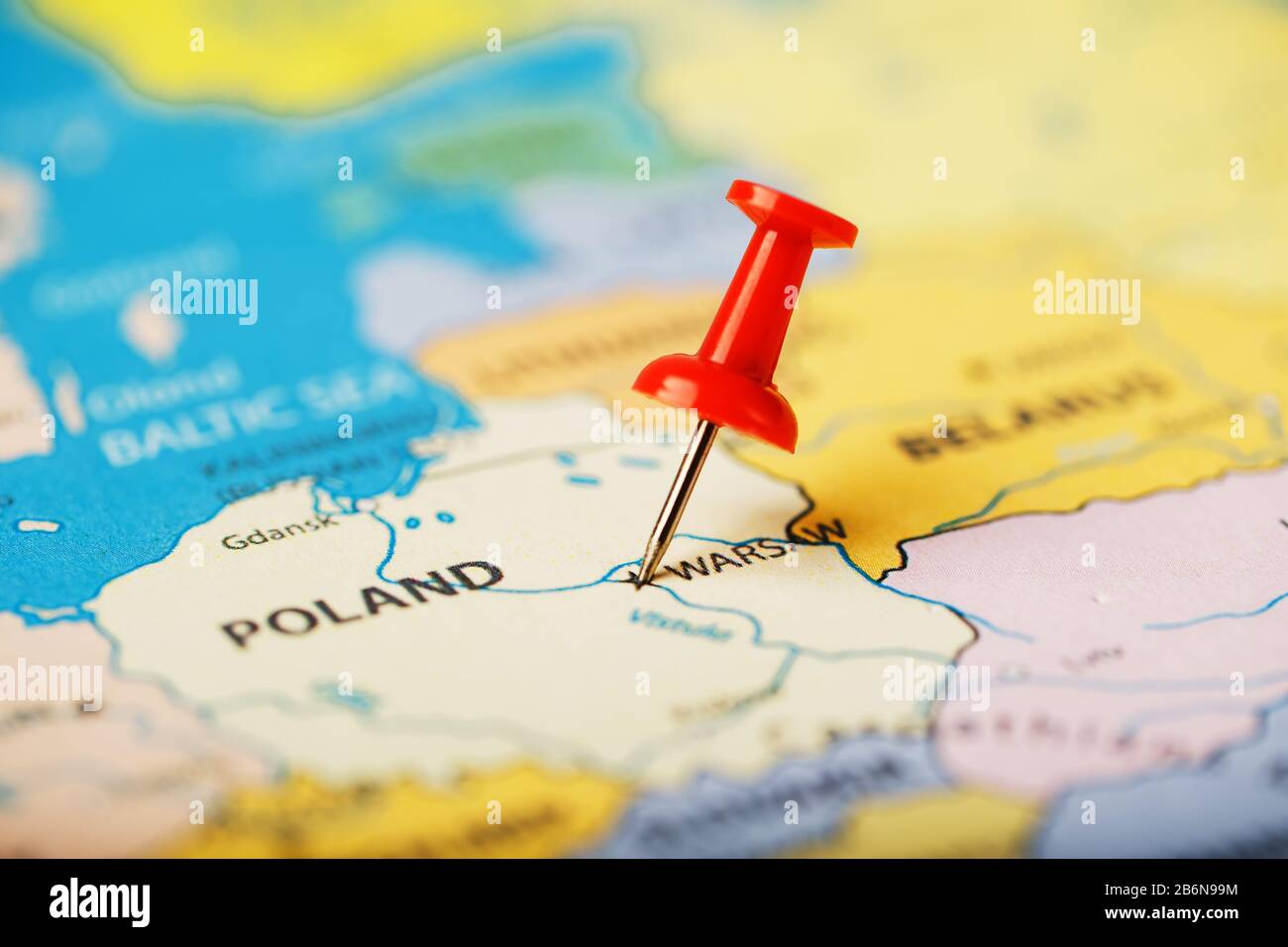 The location of the destination on the map Poland is indicated by a red ...