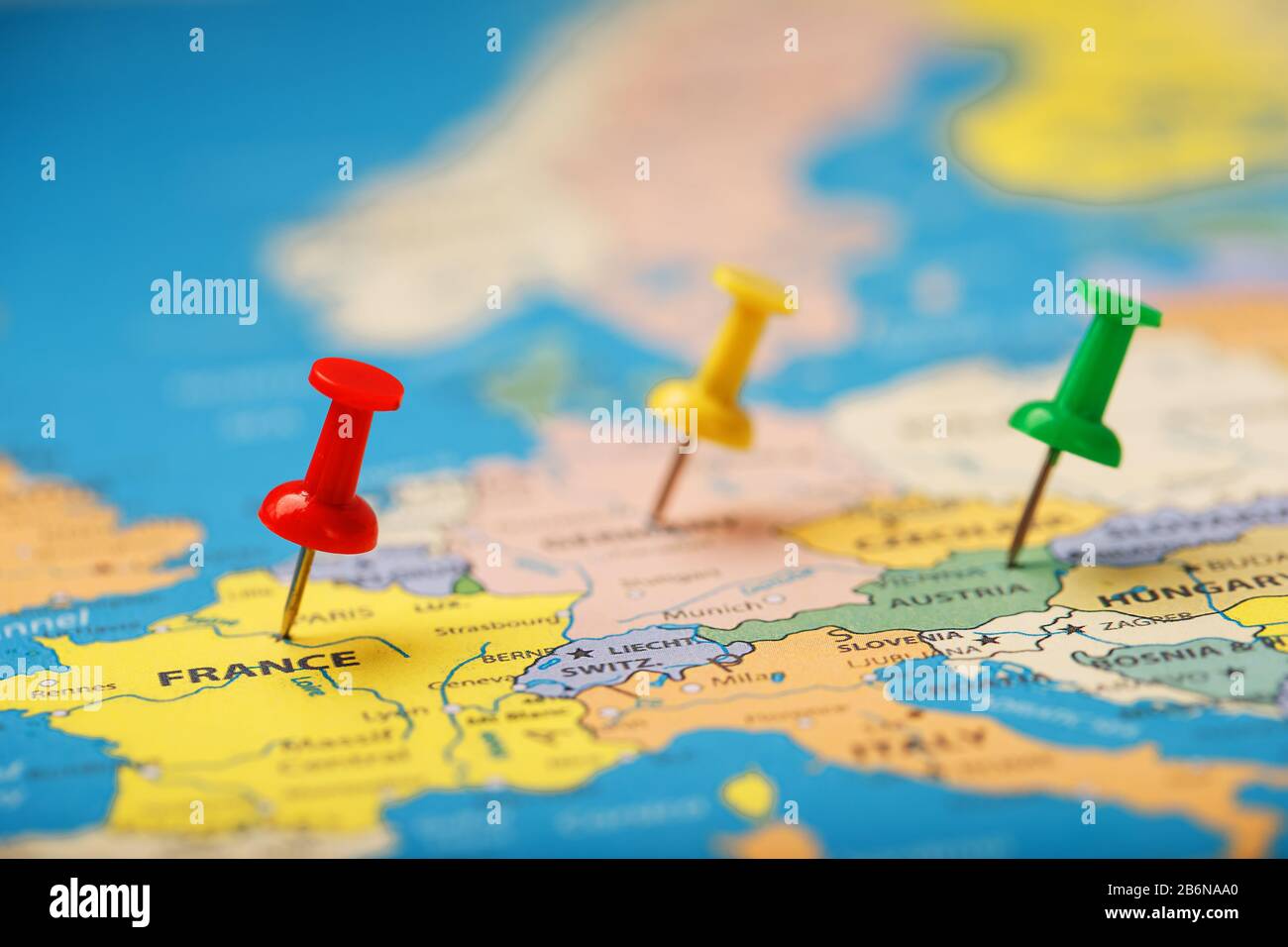 On the map of Europe, the colored buttons indicate the location and ...