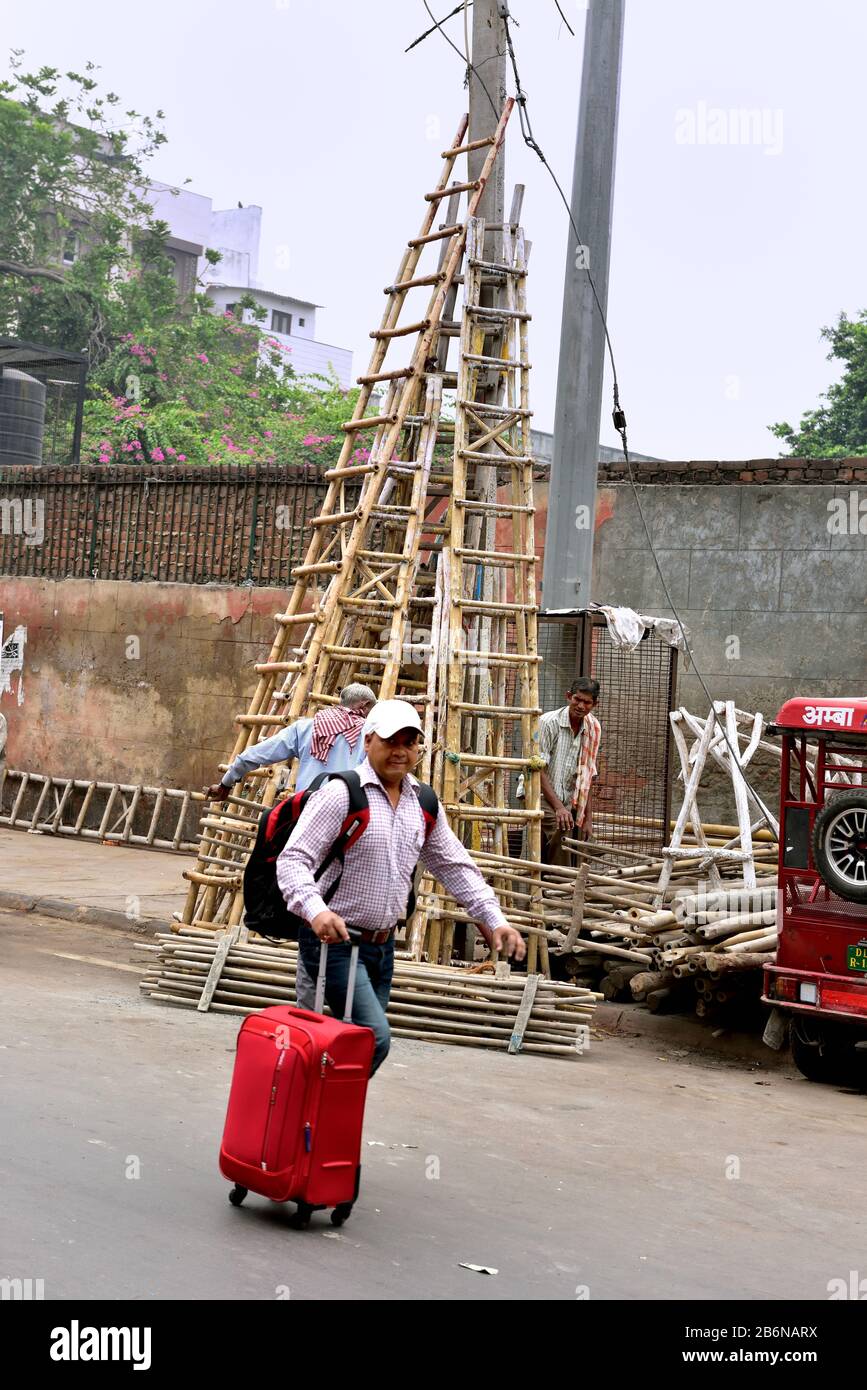 Old Delhi, India - 7th November 2019:Cluster of new bamboo ladders ...