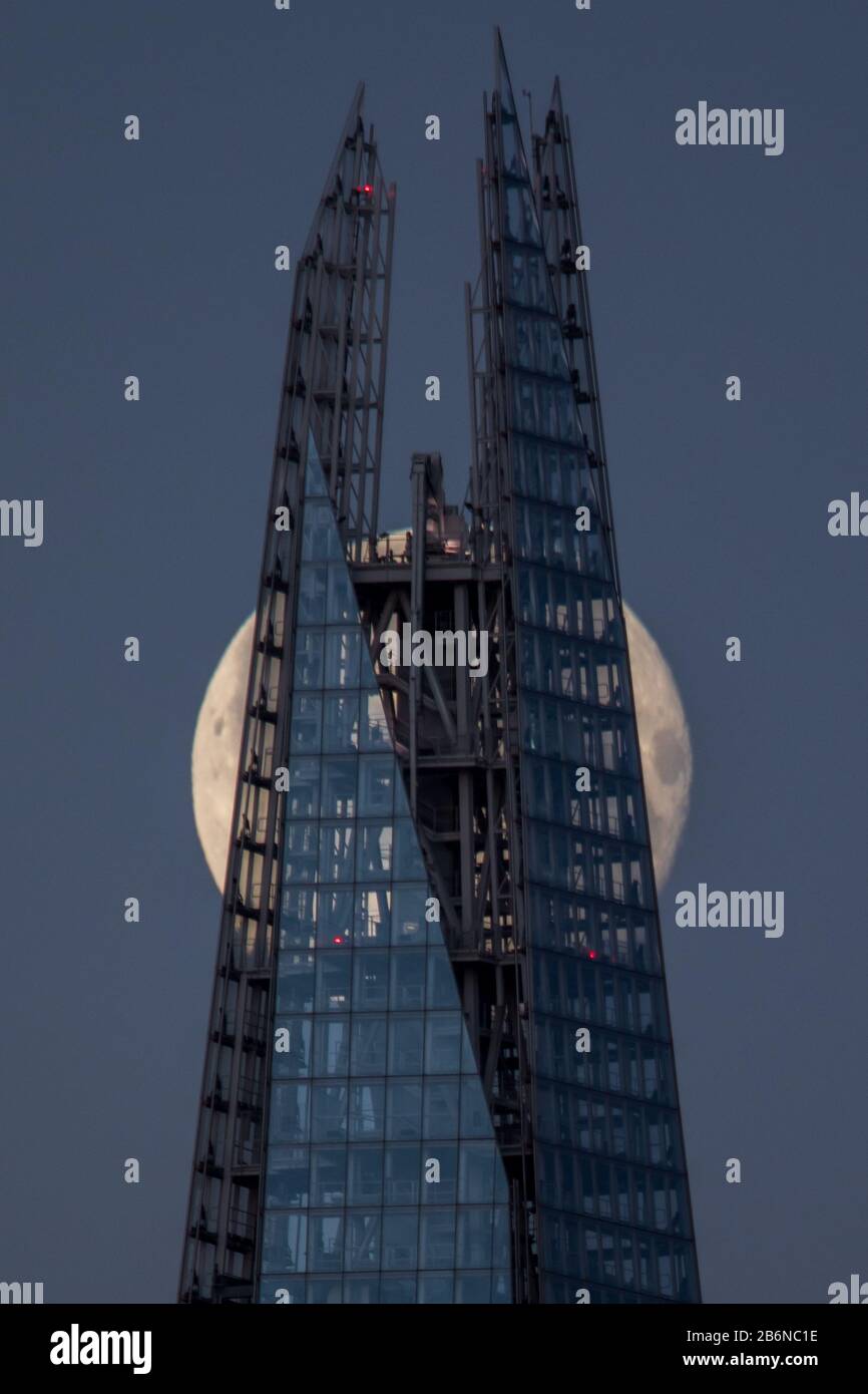 Supermoon Shines Brightly behind Londons stunning Shard building Stock ...