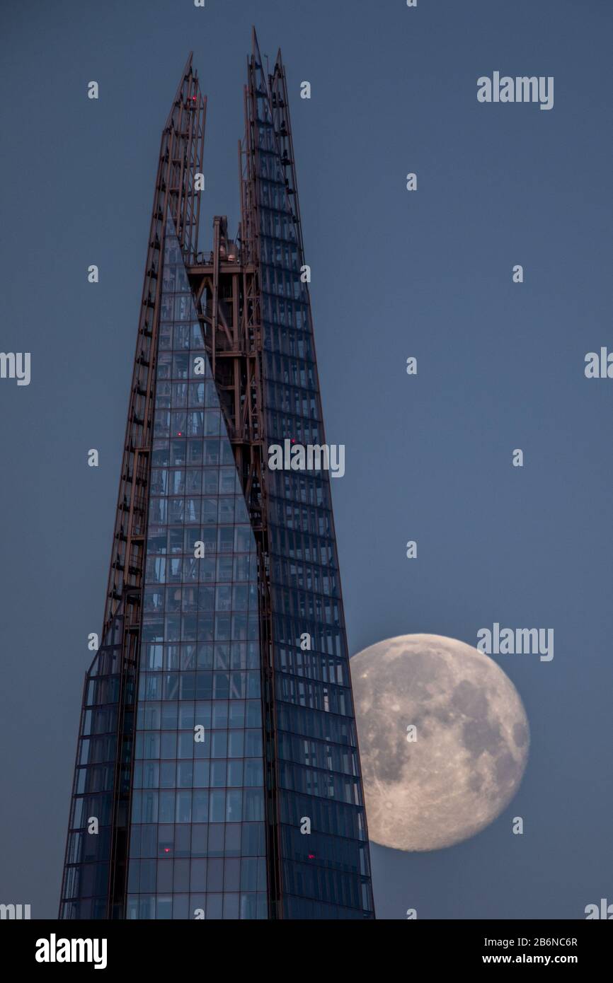 Supermoon Shines Brightly behind Londons stunning Shard building Stock ...