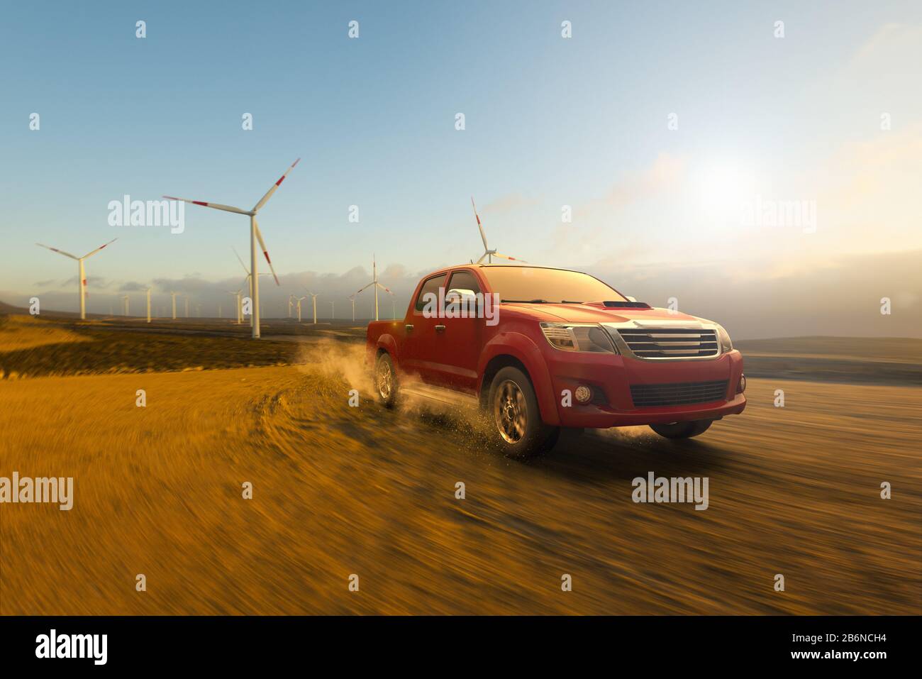 3D rendering of a pick-up truck at work in a wind farm Stock Photo - Alamy