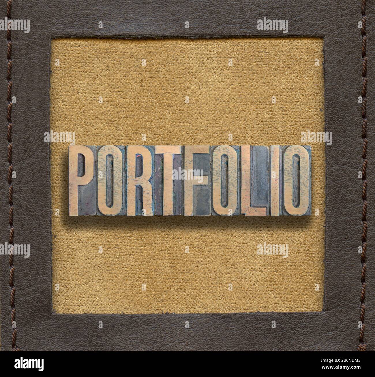 portfolio word assembled from vintage wooden letterpress inside ...