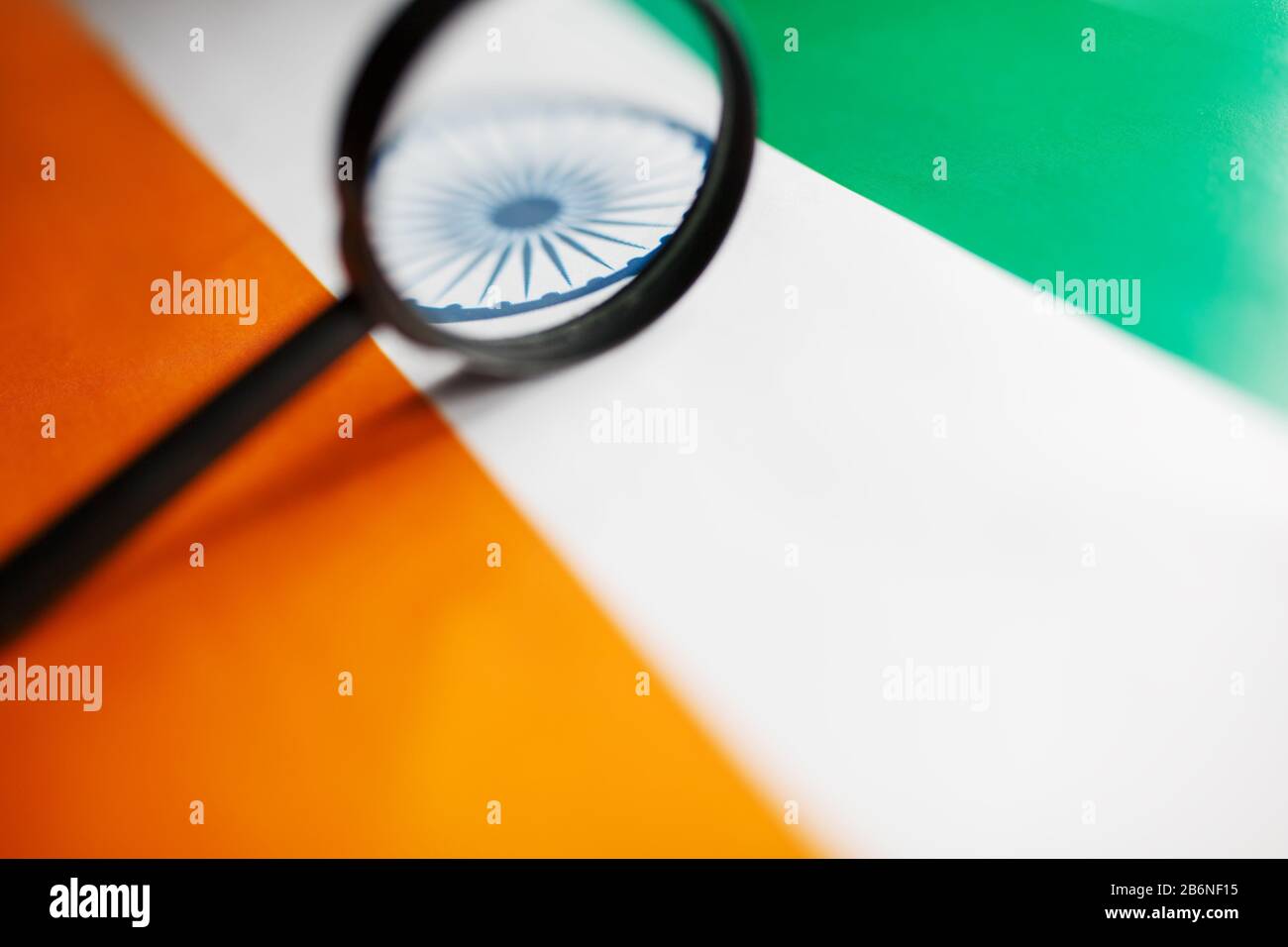 Indian flag looking through a magnifying glass. Total surveillance of ...