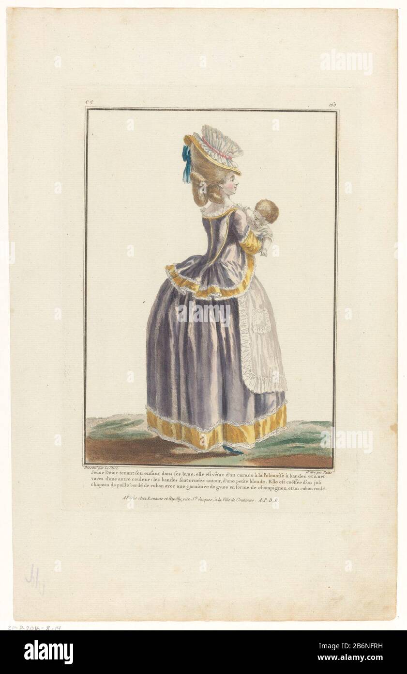 Young woman, obliquely seen from the back, with a child in arms. She ...