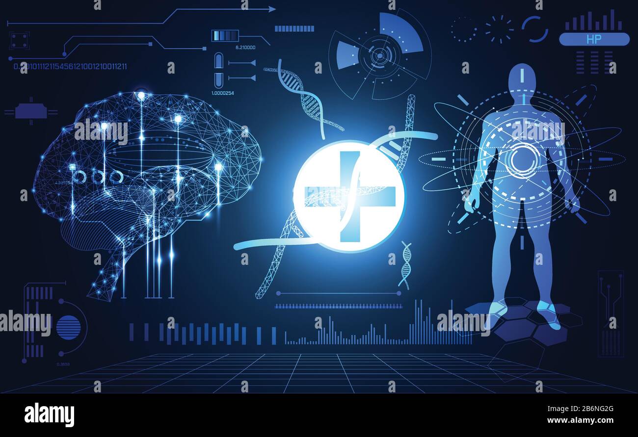 abstract technology ui futuristic health brain,DNA,human body hud ...