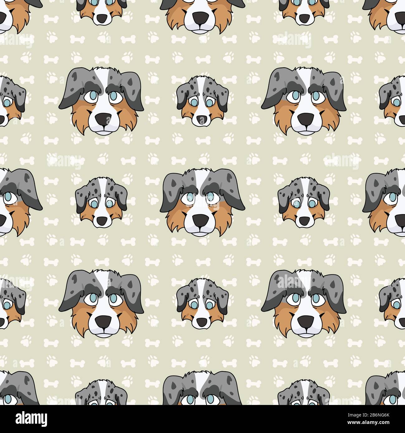 Hand drawn cute australian shepherd breed dog and puppy seamless vector ...