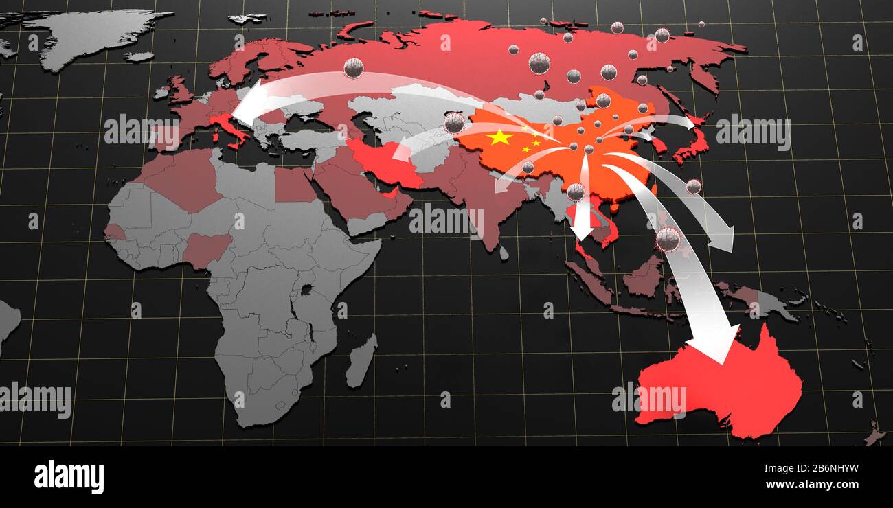 Coronavirus/ Covid-19 epidemic outbreak spread - map - 3D illustration ...