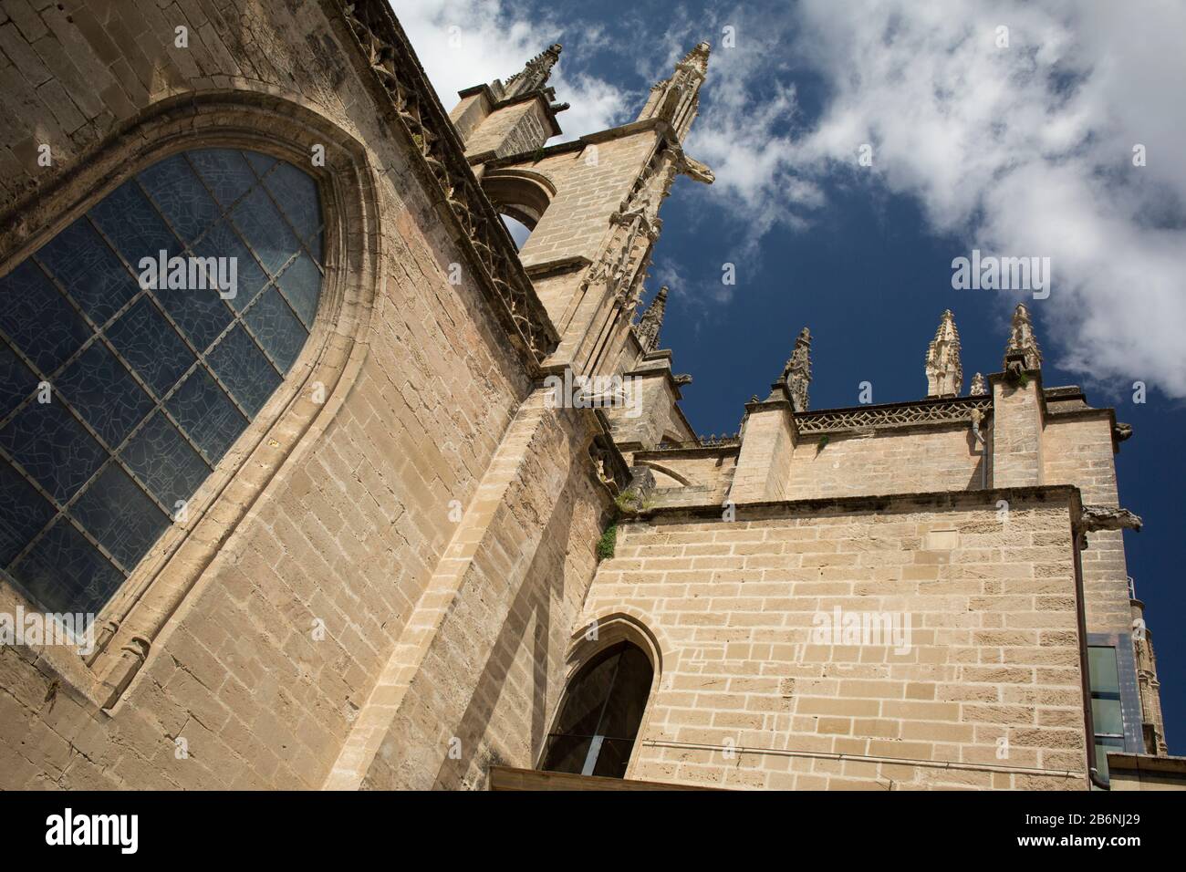 Exterior architectonic details of a stained glass window, lateral ...