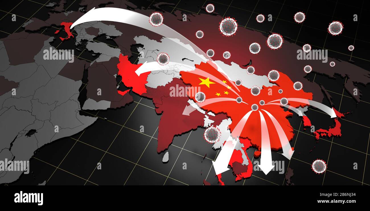Coronavirus/ Covid-19 epidemic outbreak spread - map - 3D illustration ...