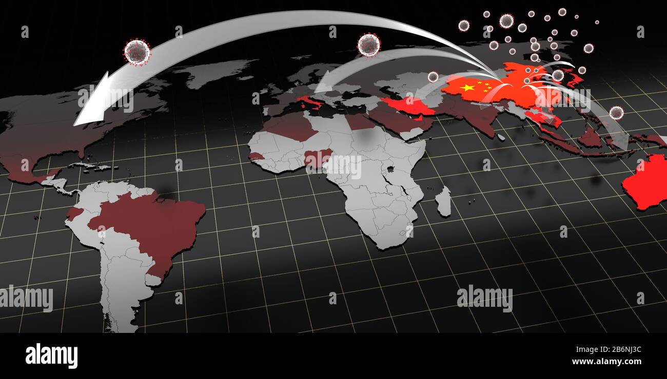 Coronavirus/ Covid-19 epidemic outbreak spread - map - 3D illustration ...