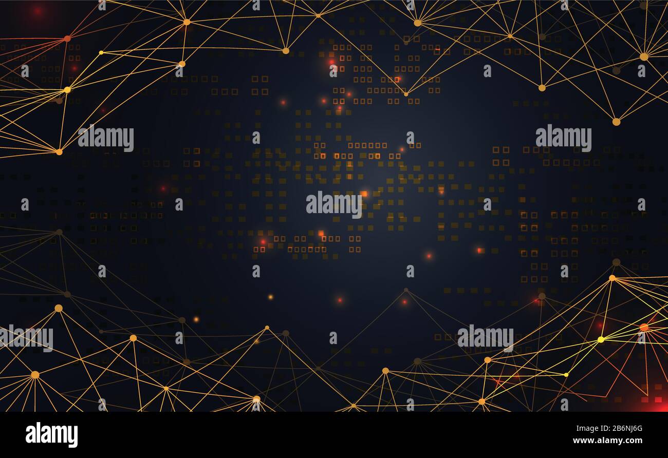 Modern abstract network science connection technology gold line premium dot and graphic design ...