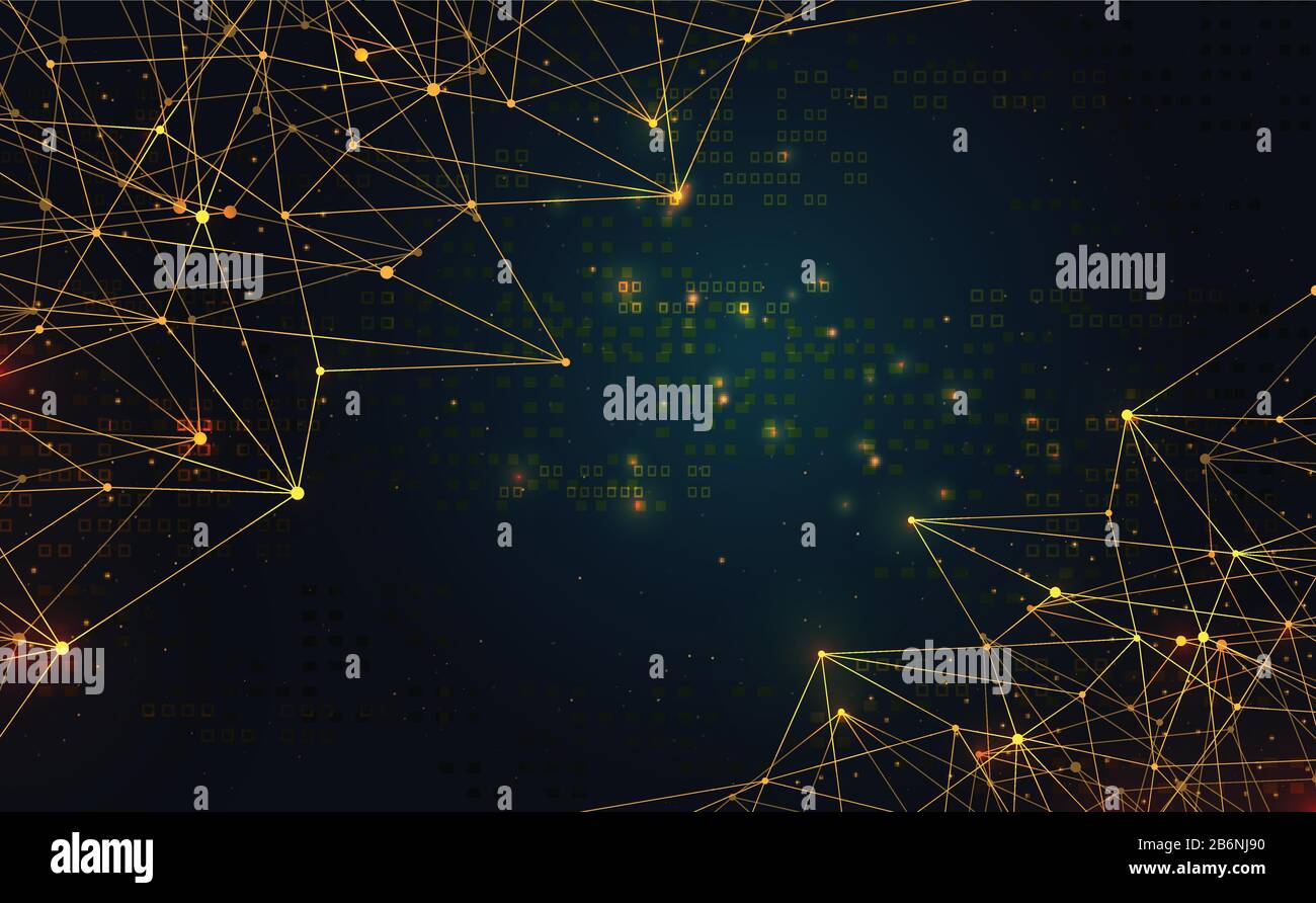 Modern abstract network science connection technology gold line premium dot and graphic design ...