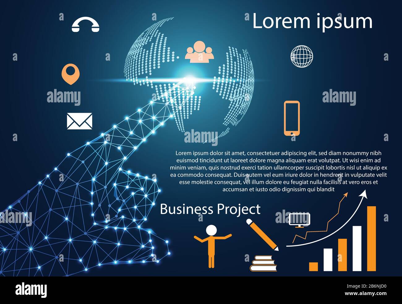 abstract technology infographic background concept hand digital link ...