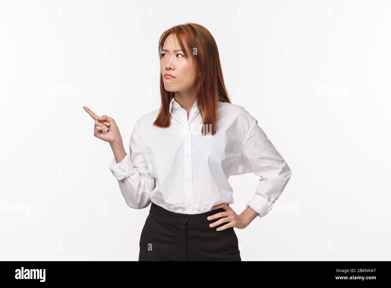 Portrait of skeptical and doubtful young serious-looking asian woman ...