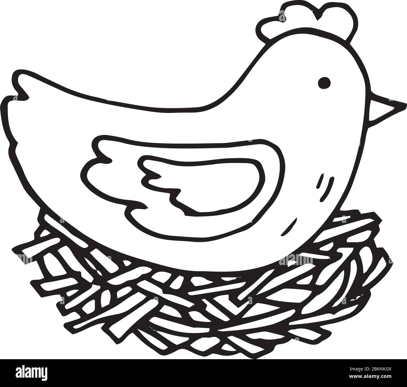 chicken in nest outline, line art drawing, illustration of bird Stock ...