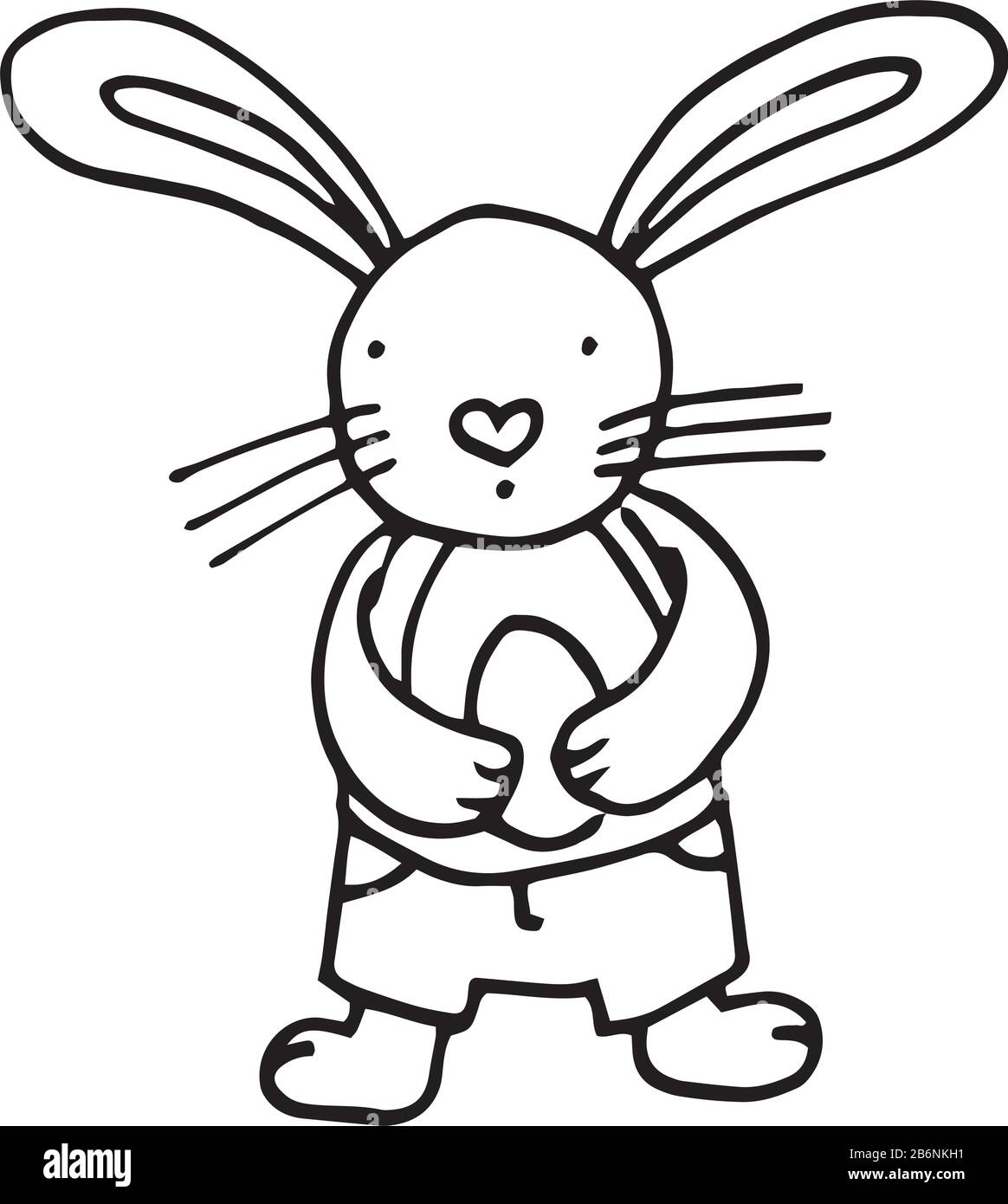 Cute bunny holding easter egg, outline illustration Stock Vector Image ...