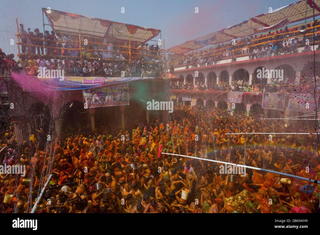 Baldeo, near Mathura, India. 11 March 2020. People celebrating the end ...