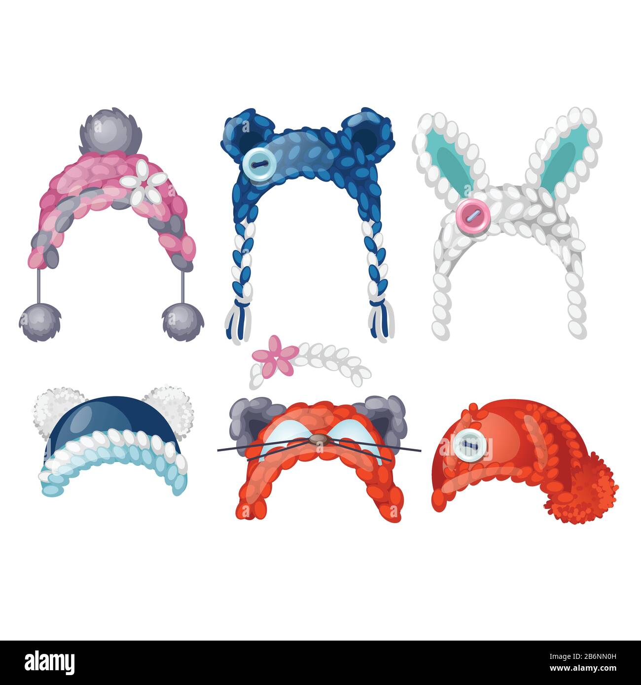 Set of cute baby knitted winter hats isolated on white background ...