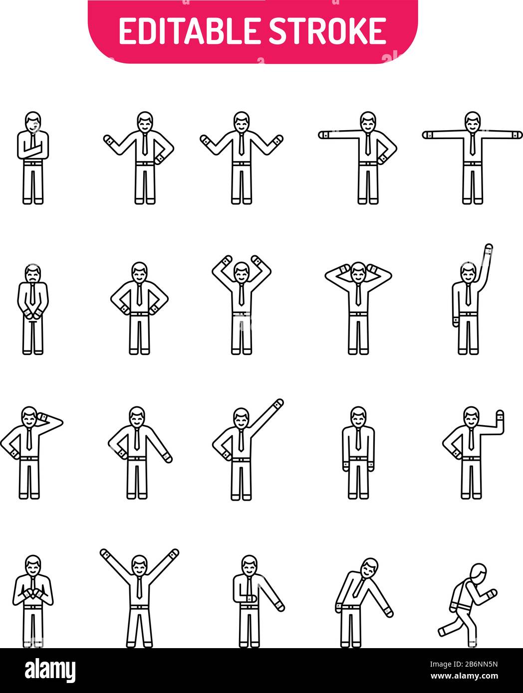 Line icons set of stick man in various poses. Line art of stick ...