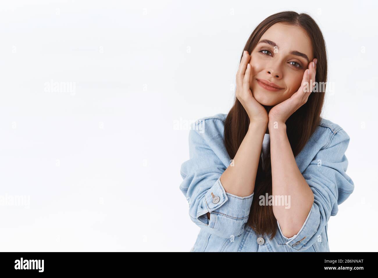 Tenderness, beauty and emotions concept. Cute and gentle feminine young ...