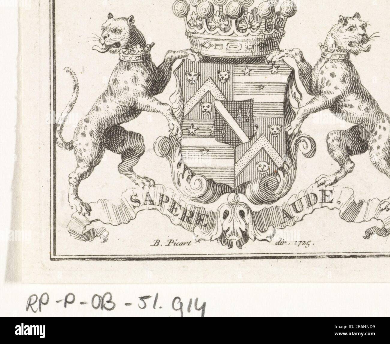 Gekroond wapenschild geflankeerd door panters A crowned coat of arms ...