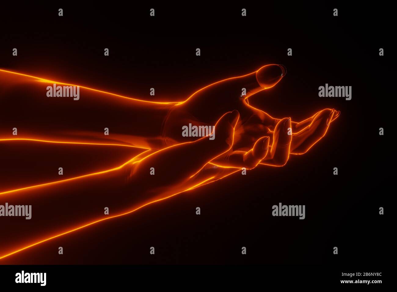 Close up view of hand massaging arthritic hand and wrist. Fire glowing ...