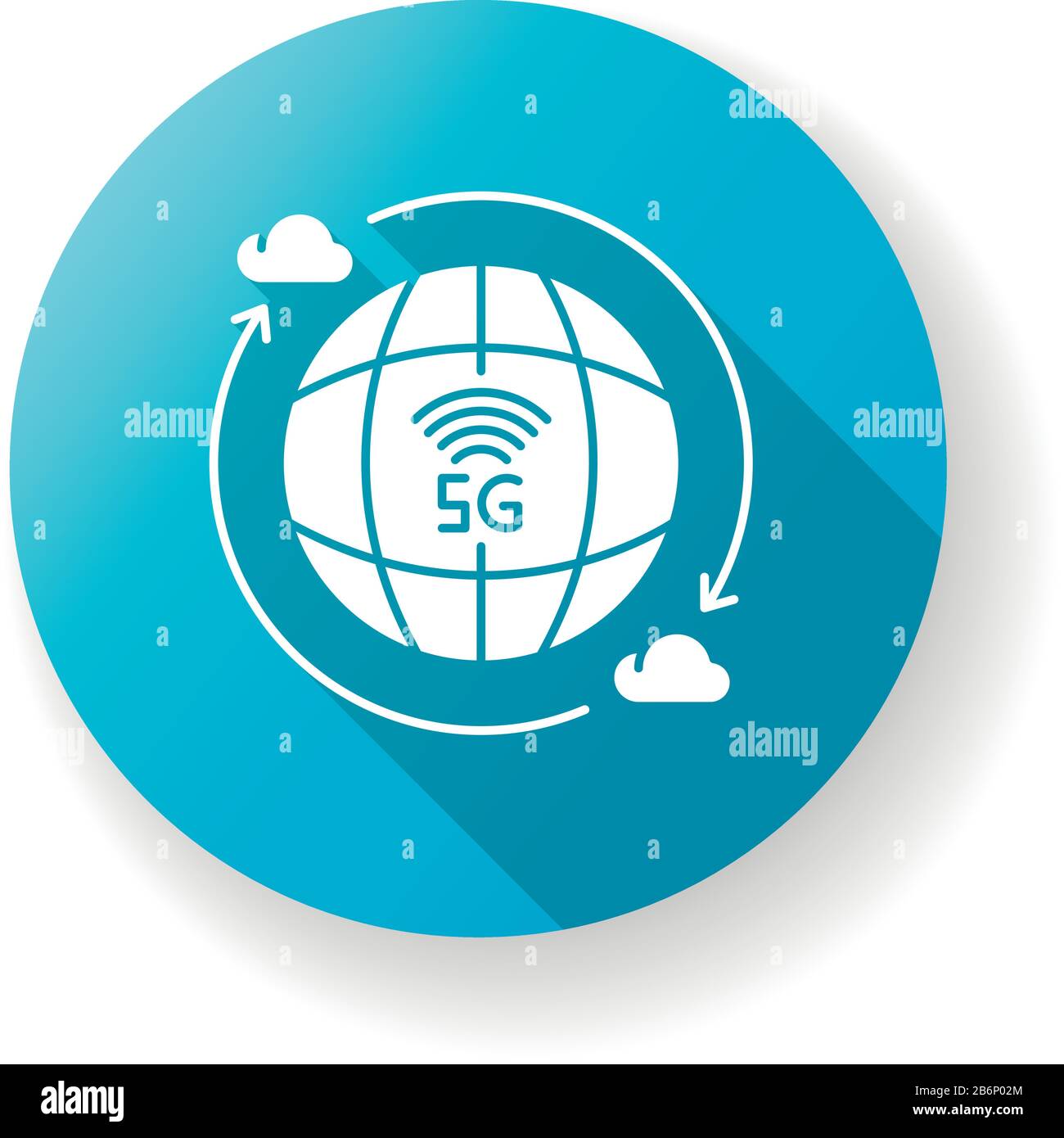 5G wireless technology blue flat design long shadow glyph icon. Global ...