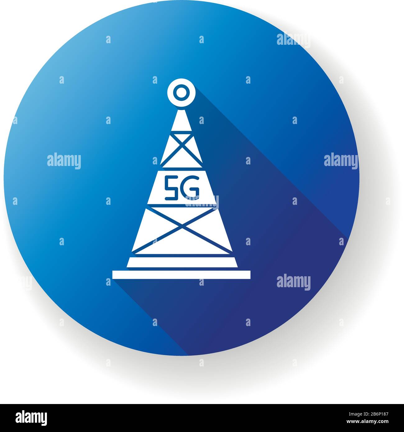 5G cell tower blue flat design long shadow glyph icon. Antenna signal ...