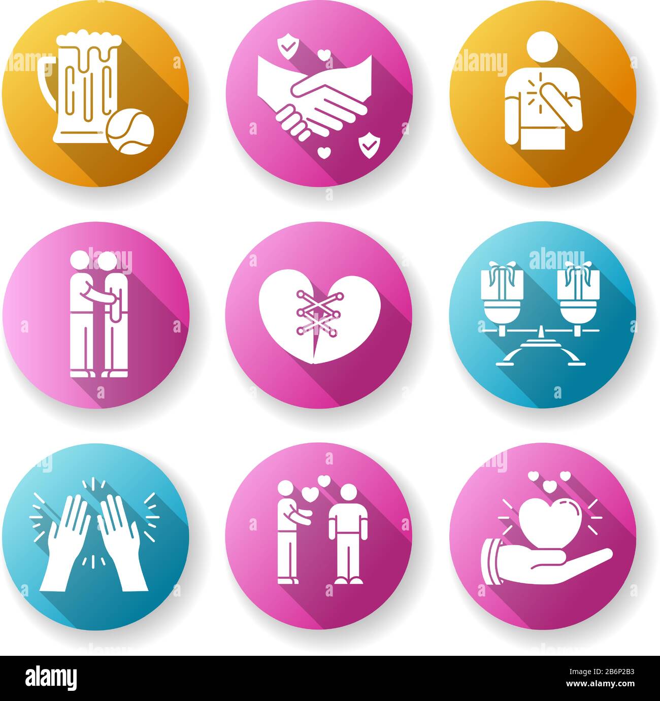Friends Relationship Flat Design Long Shadow Glyph Icons Set Social