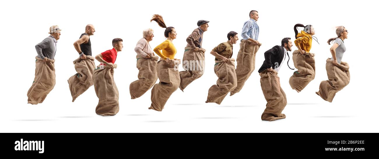Sack race sacks jump hi-res stock photography and images - Alamy