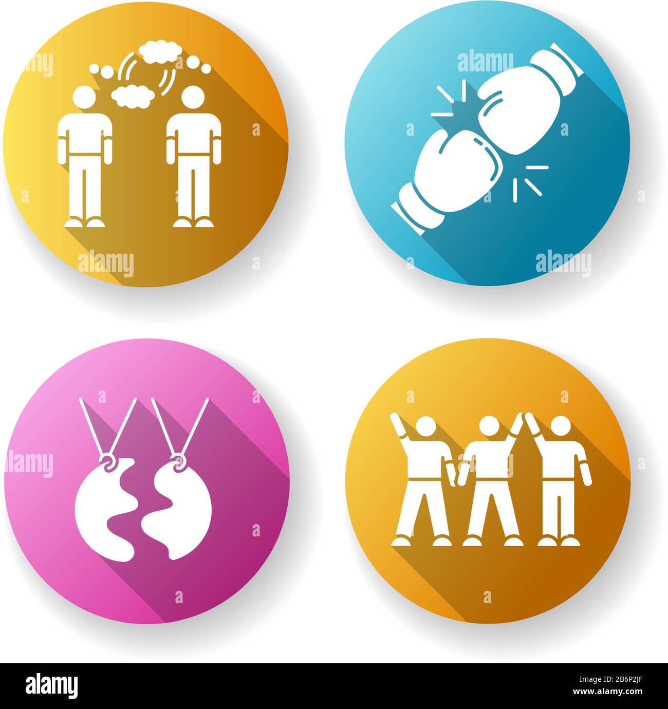 Friendship types flat design long shadow glyph icons set. Mutual ...