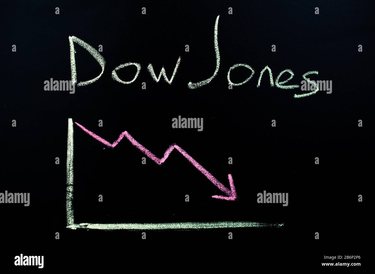Negative chart in the red zone on the chalkboard Stock Photo - Alamy