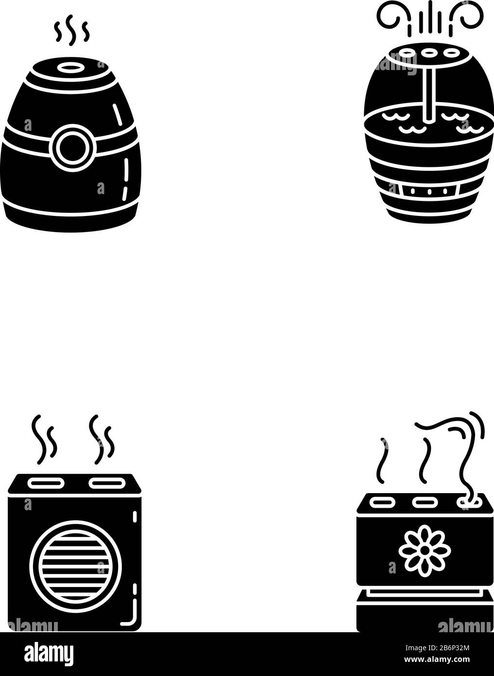 Air purifiers variety black glyph icons set on white space. Modern air ...