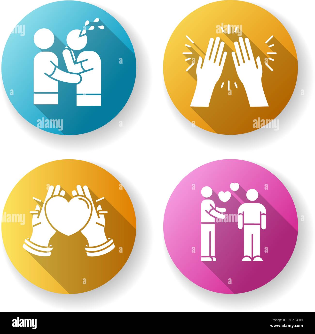 Social Connection Flat Design Long Shadow Glyph Icons Set