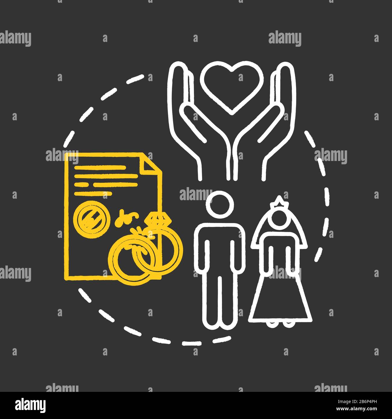 Prenuptial agreement chalk RGB color concept icon. Partner commitment ...