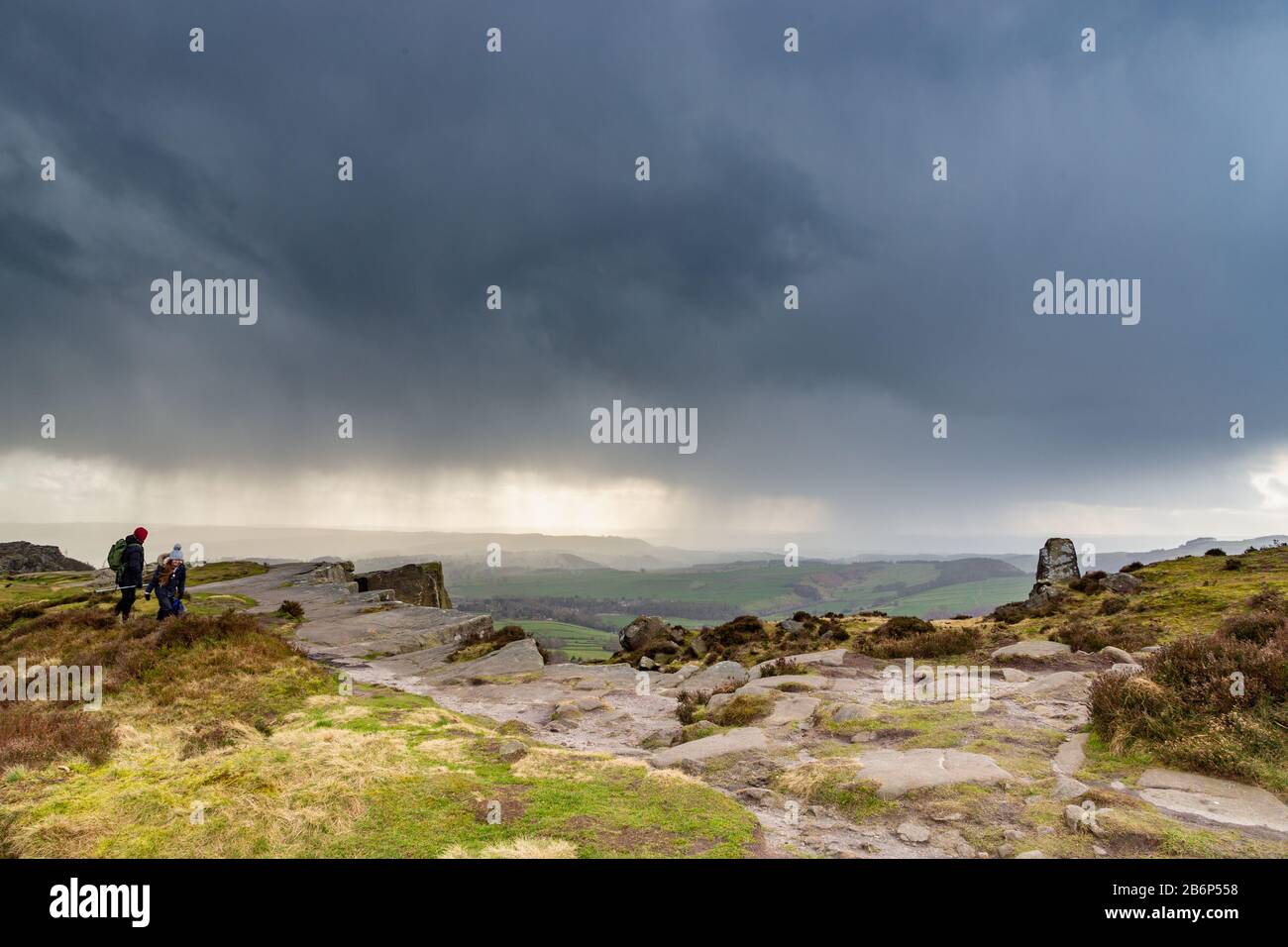 Rain storm approaches Curbar Gap, Peak District Derbyshire UK Stock ...
