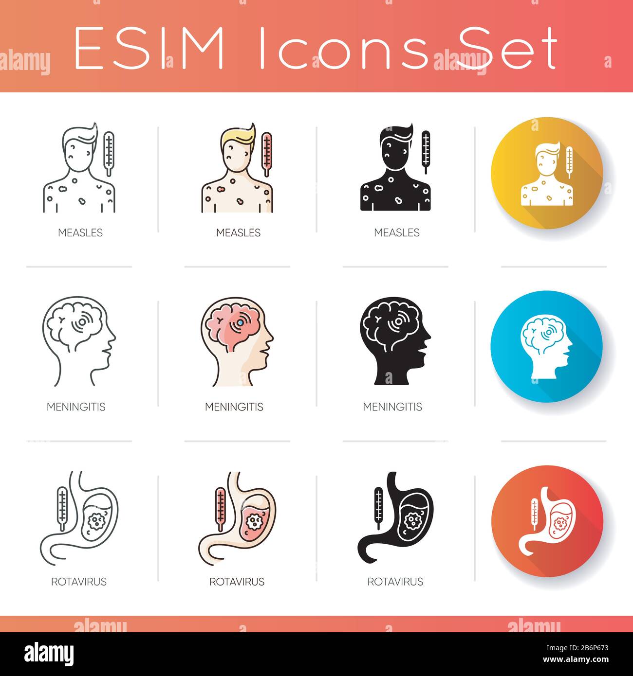 Viral and infectious diseases icons set. Linear, black and RGB color ...