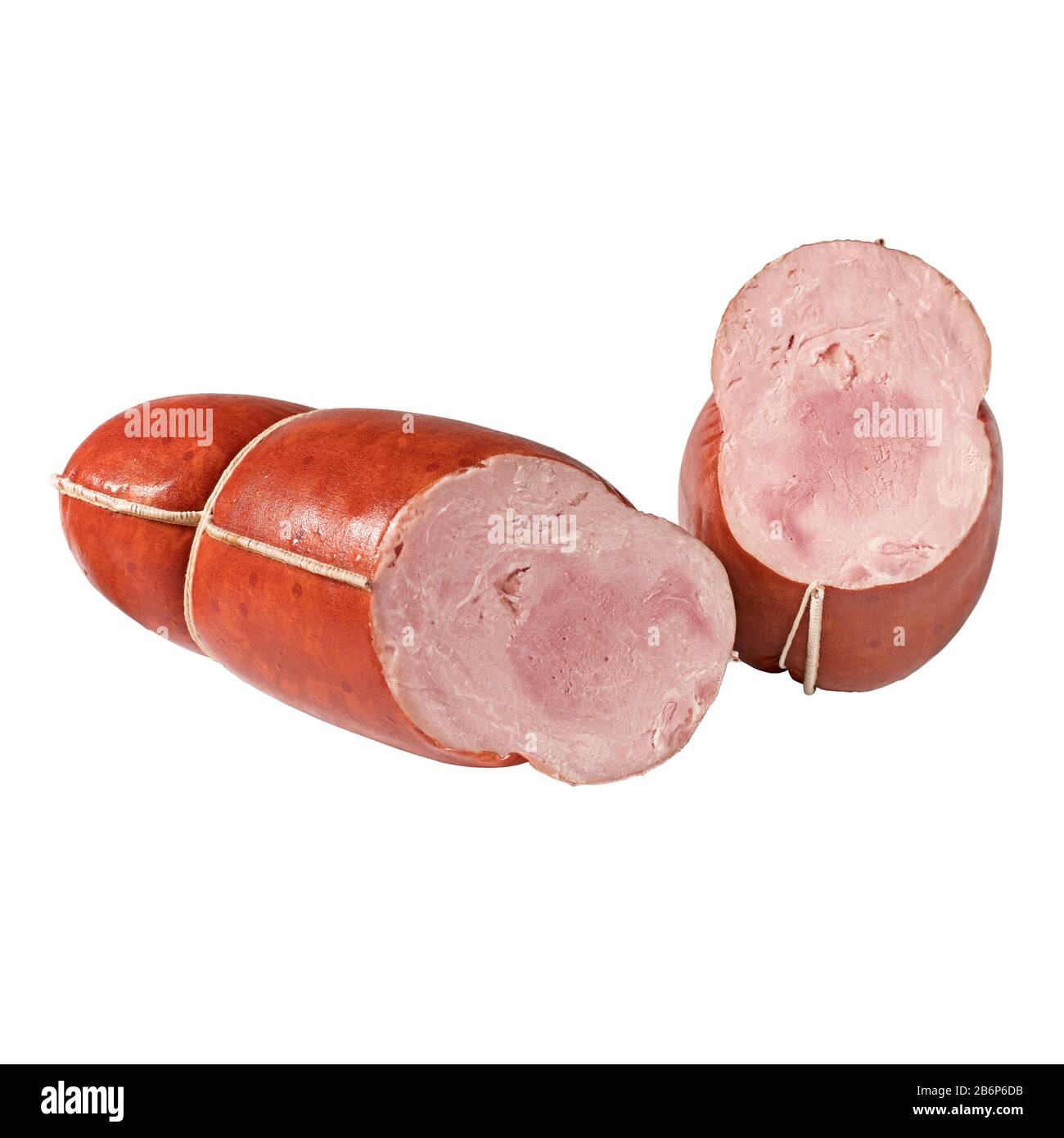 Smoked boneless piece of ham isolated on white background. Meatworks ...