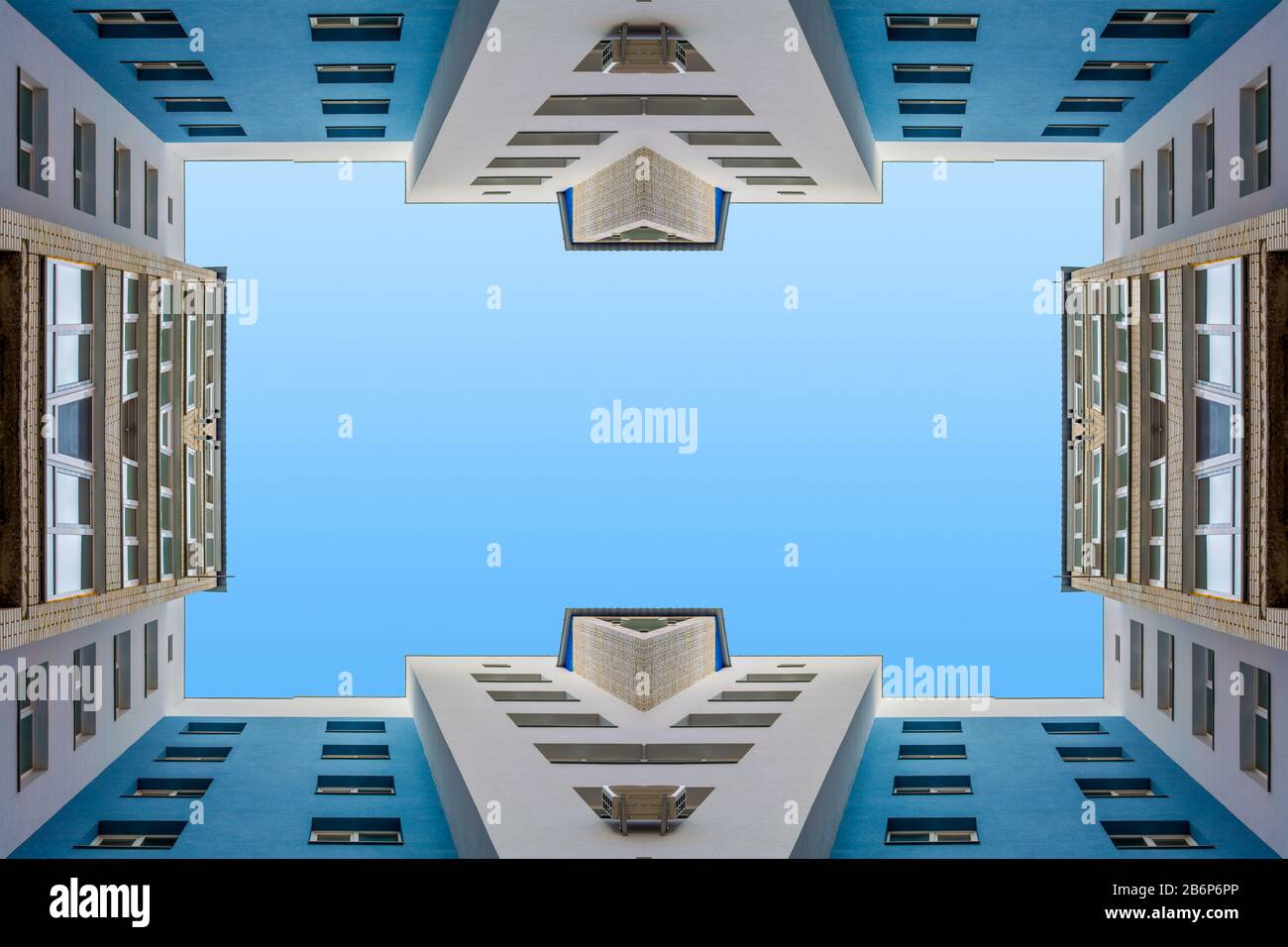 Photo of beautiful blue white squared building with blue sky in the ...