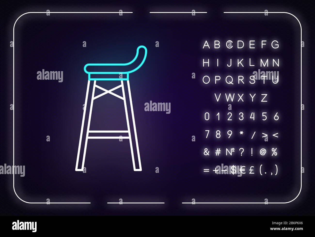 Bar stool neon light icon. Outer glowing effect. Sign with alphabet ...